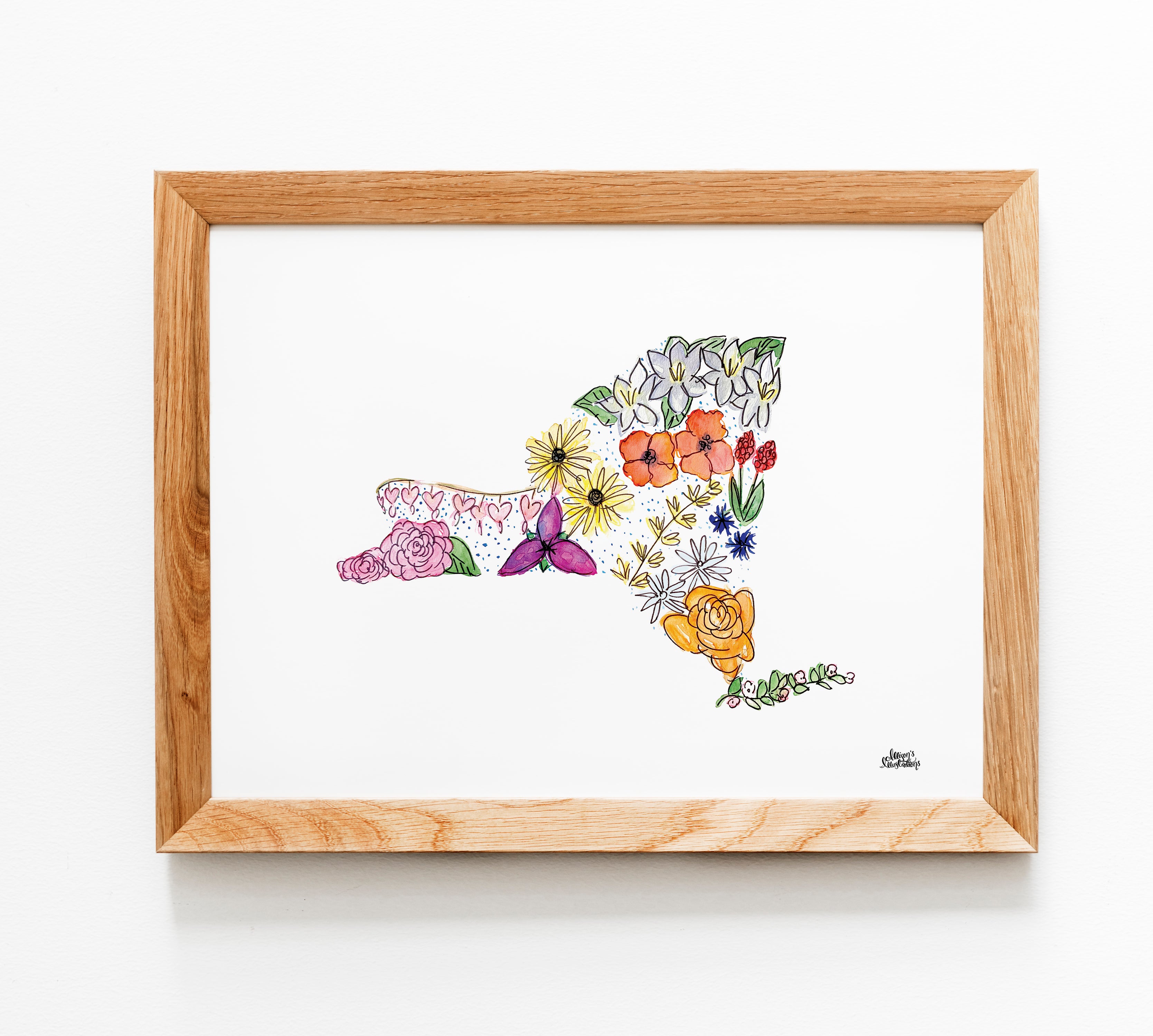Floral State Map Print - New York – Allison's Illustrations